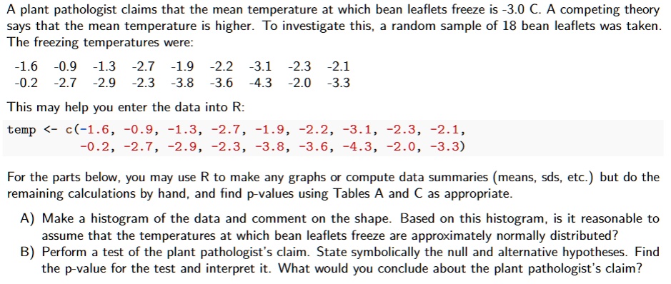 SOLVED: A plant pathologist claims that the mean temperature at which ...