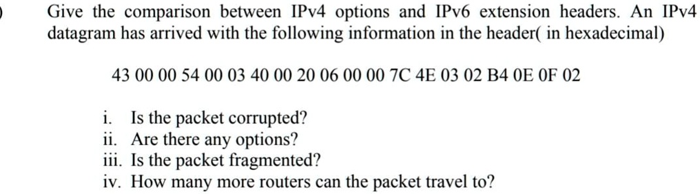 Solved Give The Comparison Between Ipv4 Options And Ipv6 Extension