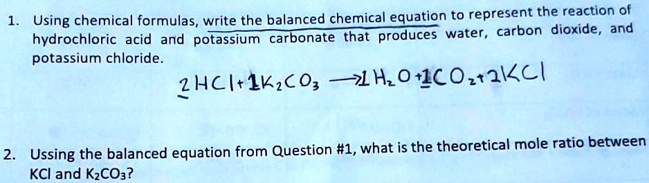 1. Using chemical formulas, write the balanced chemical equation to represent the reaction of ...
