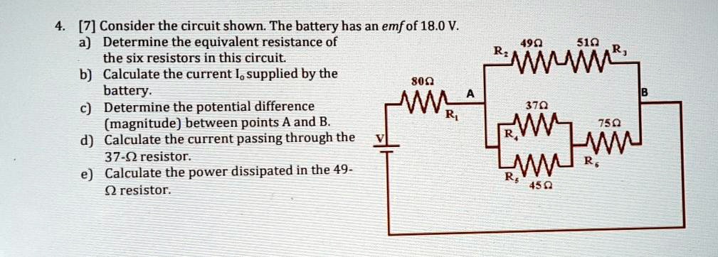 SOLVED: Consider the circuit shown: The battery has an emf of 18.0 V. Determine the equivalent ...