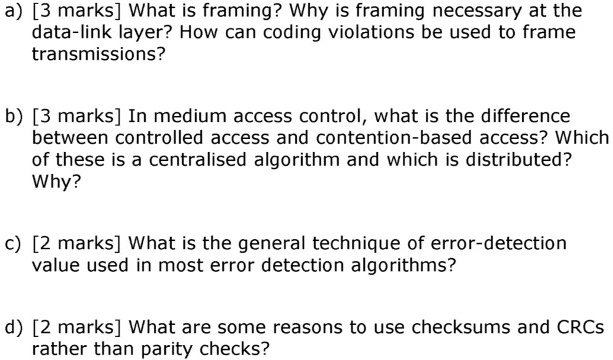 Solved A What Is Framing Why Is Framing Necessary At The Data Link Layer How Can Coding