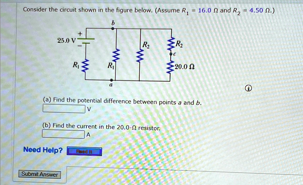 Consider the circuit shown in the figure below. (Assume R1 = 16.0Ω and R2 = 4.50Ω.) (i) (a) Find ...