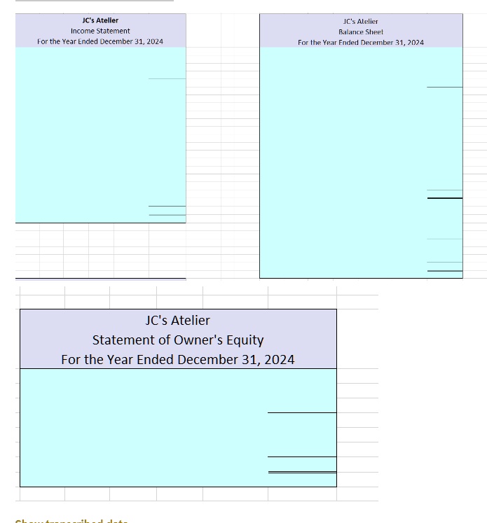 JC's Atelier Income Statement For the Year Ended December 31, 2024 JC's ...