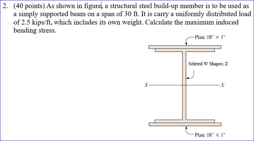 SOLVED: W = 8 Z = 2 2 (40 points) As shown in Figure K, a structural ...
