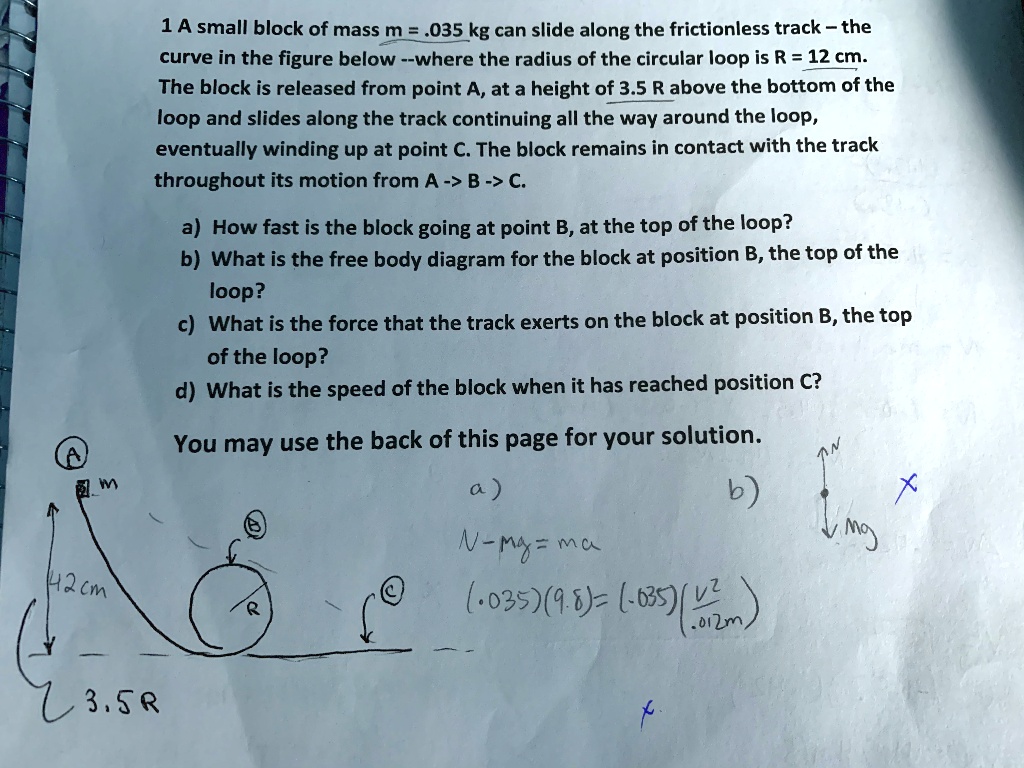 1a small block of mass m 035 kg can slide along the frictionless track the curve in the figure ...