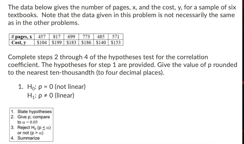 SOLVED: The data below gives the number of pages, X, and the cost, Y ...