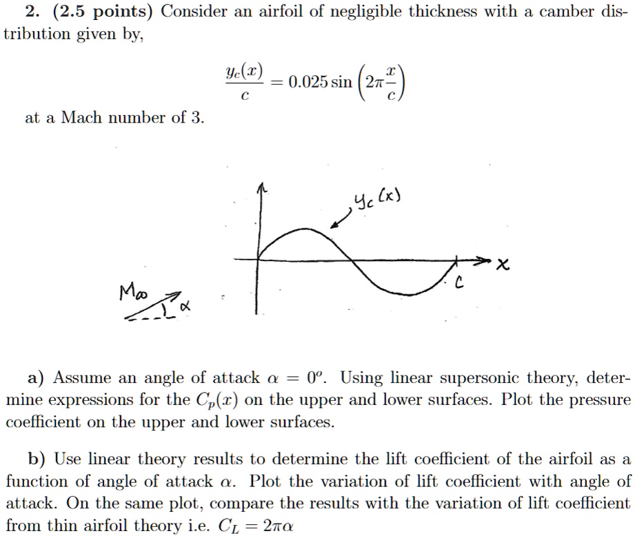 2. (2.5 points) Consider an airfoil of negligible thickness with a camber distribution given by ...