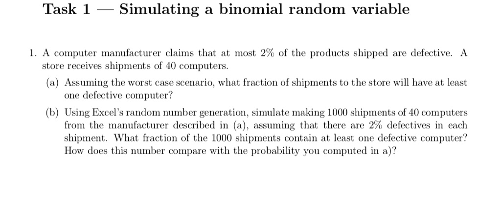 Solved Task 1 Simulating A Binomial Random Variable A Computer 4226