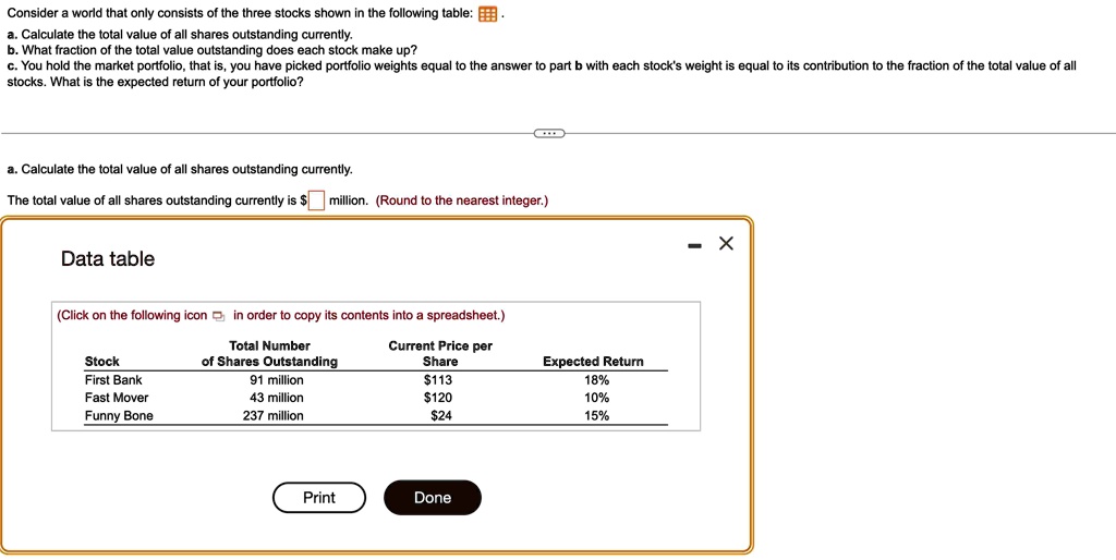 SOLVED: Consider a world that only consists of the three stocks shown ...