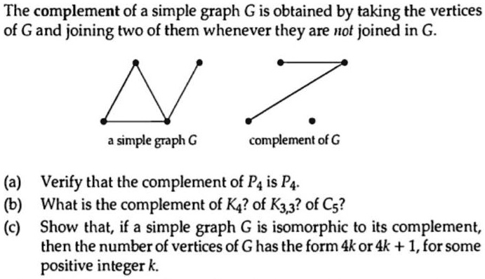 Solved The Complement Of A Simple Graph G Is Obtained By Taking The Vertices Of G And Joining 