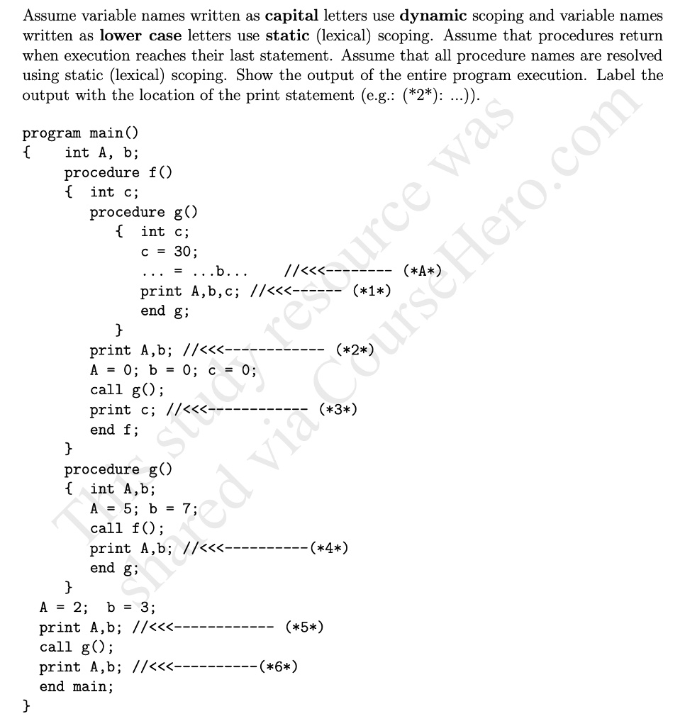 Assume Variable Names Written As Capital Letters Use Dynamic Scoping And Variable Names Written 3161