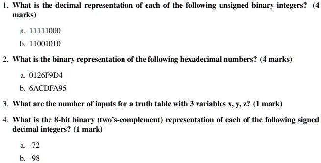 SOLVED: Texts: 1. What is the decimal representation of each of the following unsigned binary ...