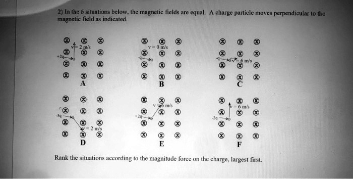 2) In the 6 situations below, the magnetic fields are equal. A charge ...