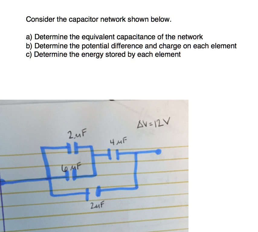 SOLVED: Consider the capacitor network shown below. a) Determine the equivalent capacitance of ...