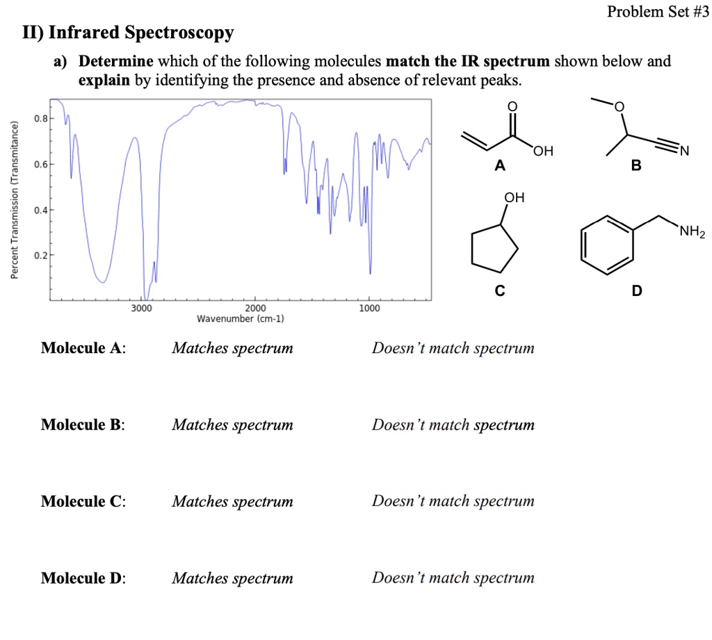 SOLVED: Problem Set #3 II) Infrared Spectroscopy a) Determine which of ... SOLVED: Problem Set #3 II) Infrared Spectroscopy a) Determine which of ...