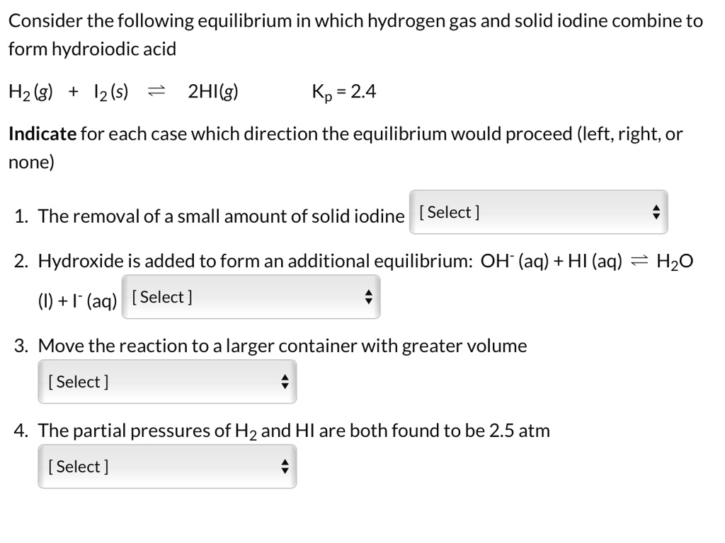 SOLVED: Consider the following equilibrium in which hydrogen gas and ...