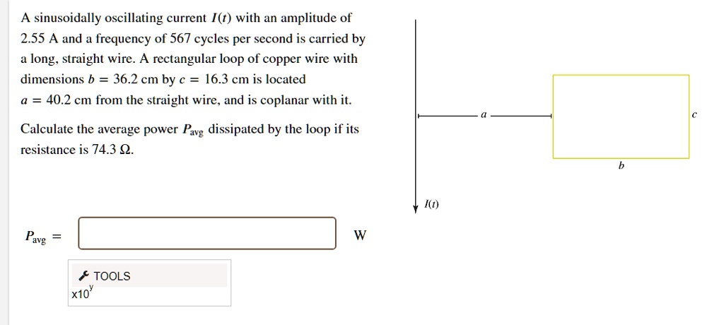 SOLVED: A sinusoidally oscillating current I(t) with an amplitude of 2.55 A and a frequency of ...