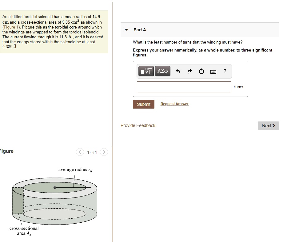 SOLVED: An air-filled toroidal solenoid has a mean radius of 14.9 and a ...
