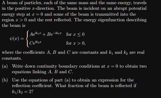 SOLVED: A beam of particles, each of the same mass and the same energy ...
