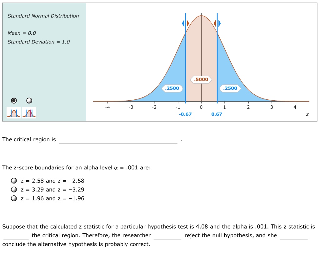 SOLVED: Standard Normal Distribution Mean 0.0 Standard Deviation = 1.0 ...