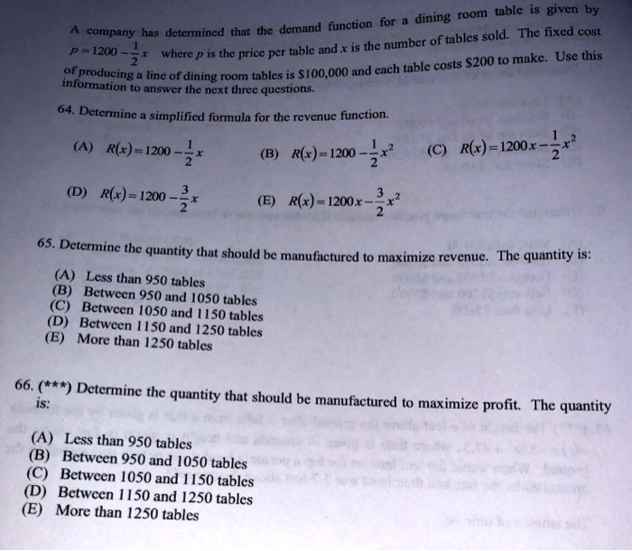 dining room table is given by for company has determined that the ...