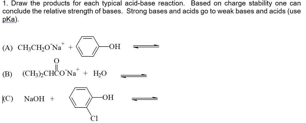 SOLVED: Draw the products for each typical acid-base reaction Based on charge stability one can ...