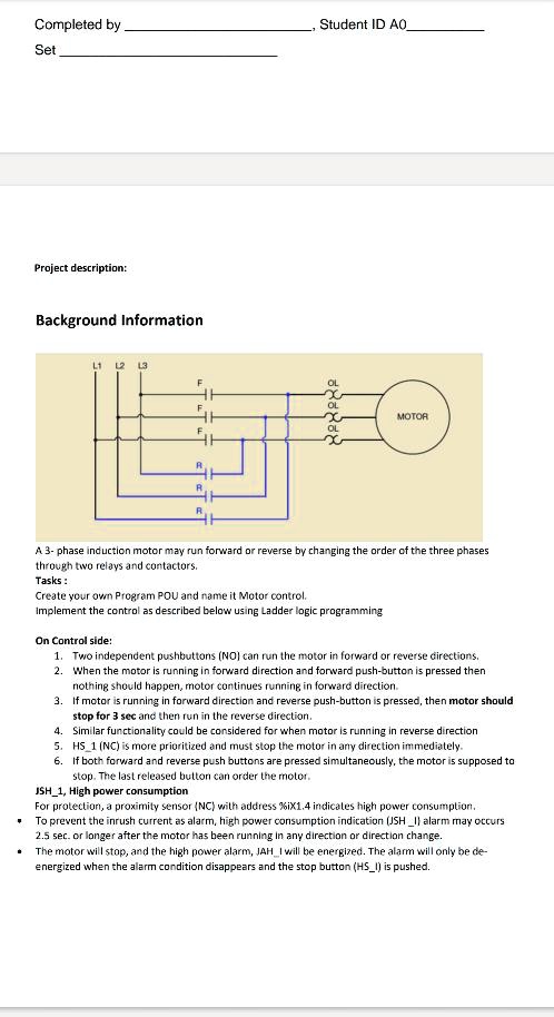SOLVED: Title: Motor Control Relay Ladder Logic Diagram Project Description: Background ...