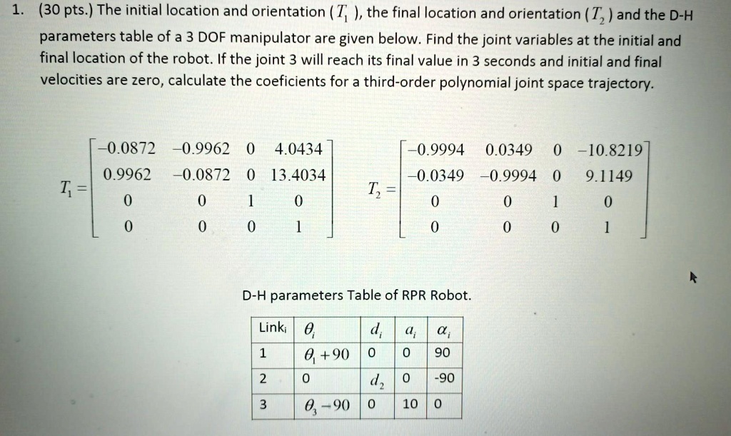 30 pts the initial location and orientation t the final location and orientation t and the d h ...