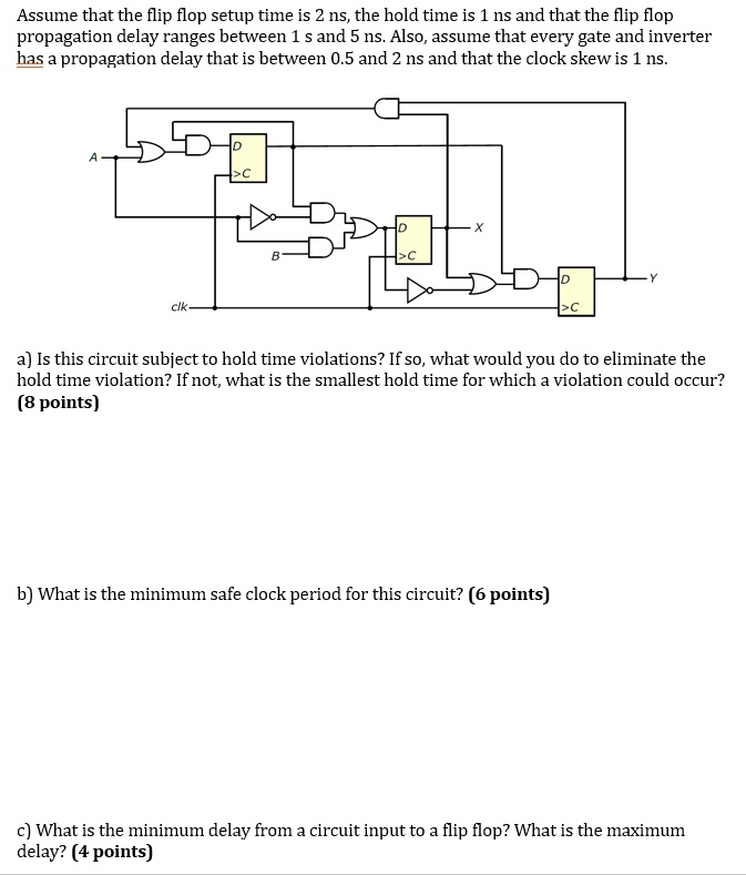 Assume that the flip flop setup time is 2 ns, the hold time is 1 ns and that the flip flop ...