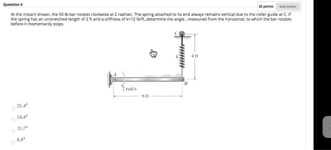 SOLVED: At the instant shown, the 50-lb bar rotates clockwise at 2 rad ...