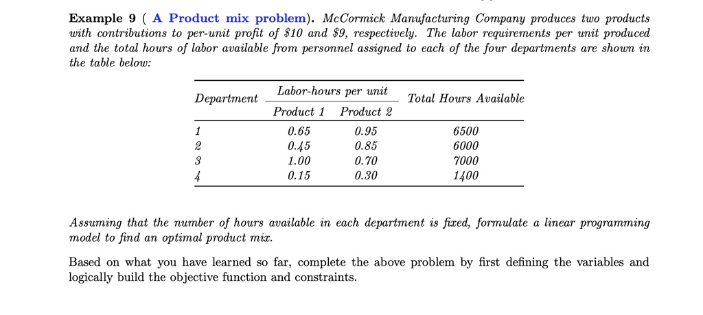 Example Product Mix Problem: McCormick Manufacturing Company produces ...