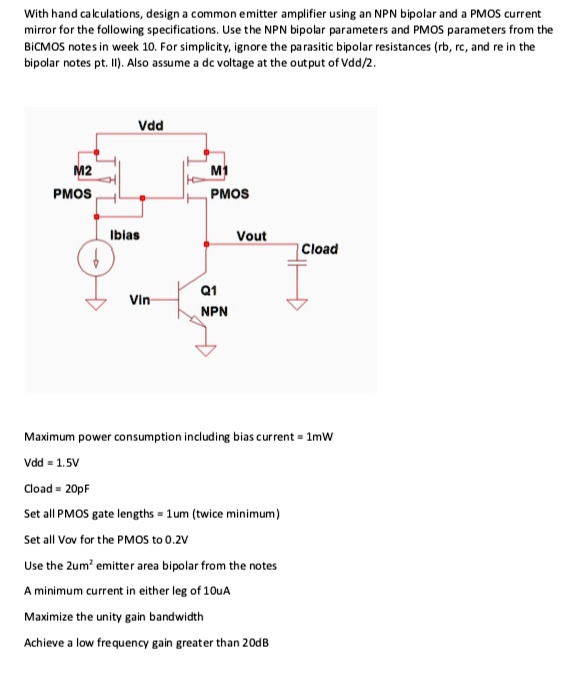 SOLVED: With hand calculations, design a common emitter amplifier using ...
