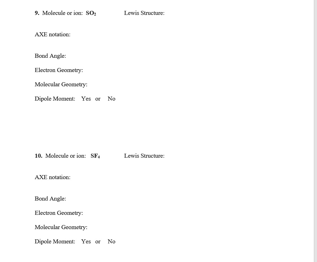 SOLVED:Molecule or ion: SOz Lewis Structure: AXE notation: Bond Angle ...