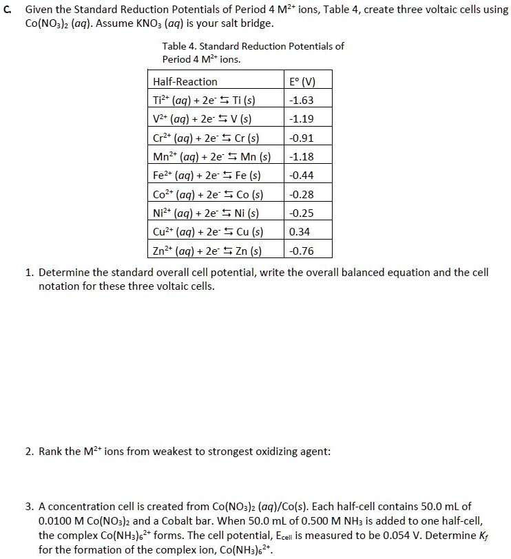 given the standard reduction potentials of period m ions table 4 create ...