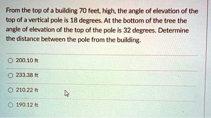 from the top of a building 70 feet high the angle of elevation of the ...