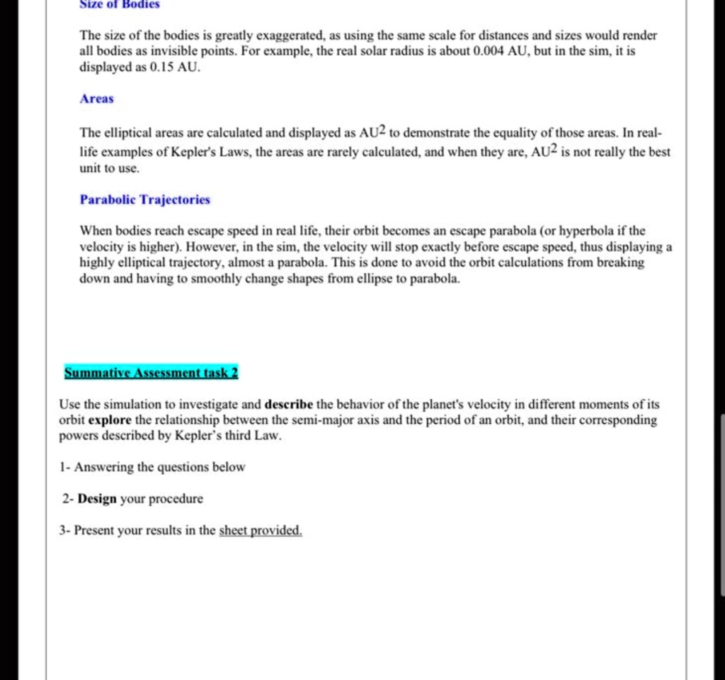 SOLVED: Size of Bodies The size of the bodies is greatly exaggerated ...