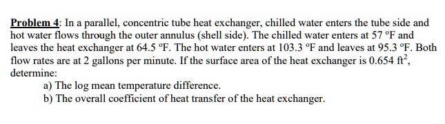 SOLVED: Problem 4: In a parallel, concentric tube heat exchanger ...