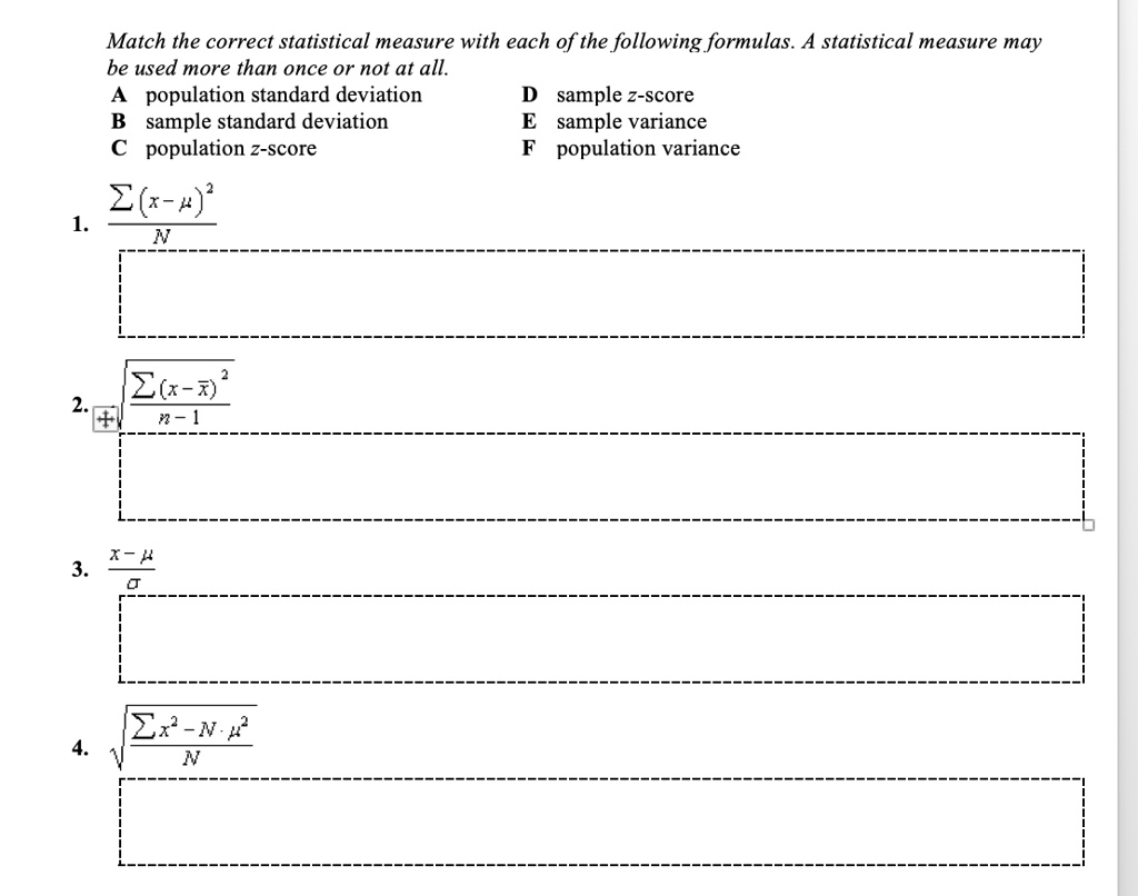 Match the correct statistical measure with each of the following ...
