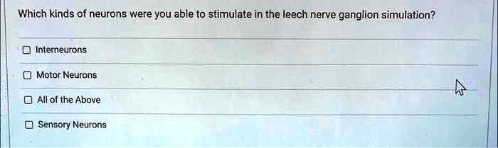 SOLVED: Which kinds of neurons were you able to stimulate in the leech nerve ganglion simulation ...