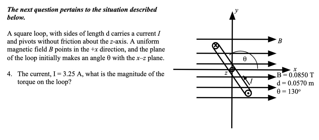 SOLVED: A square loop, with sides of length d, carries a current I and pivots without friction ...