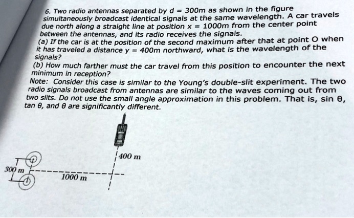 SOLVED: Two radio antennas separated by d 300m as shown in the figure ...