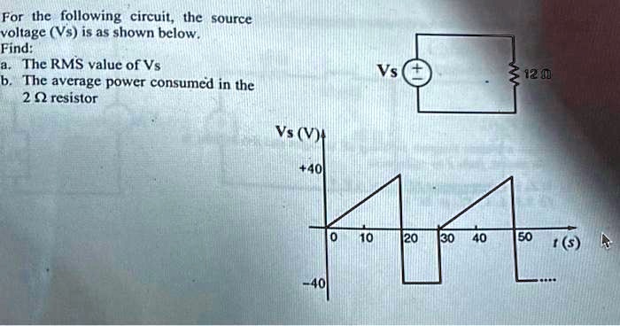 SOLVED: Texts: For the following circuit, the source voltage (Vs) is as shown below. Find: a ...