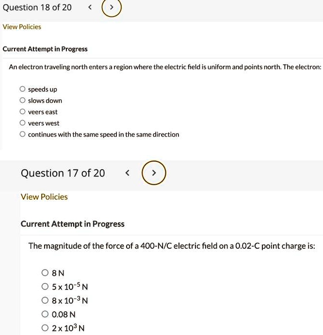 SOLVED: An electron traveling north enters a region where the electric field is uniform and ...