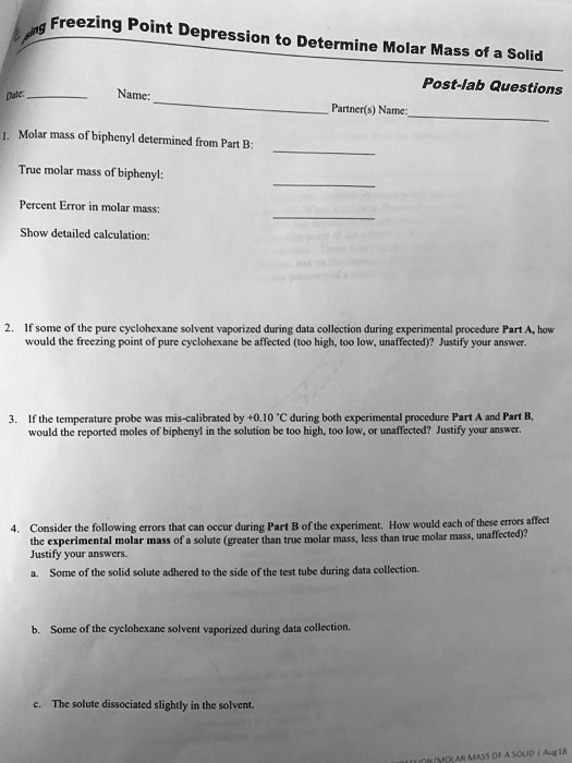 ang freezing point depression to determine molar mass of a solid di ...