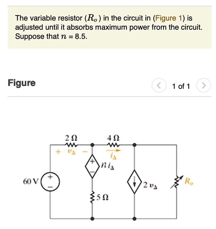 The variable resistor (Ro) in the circuit in (Figure 1) is adjusted until it absorbs maximum ...