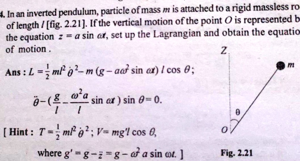 SOLVED: In an inverted pendulum, a particle of mass m is attached to a rigid, massless rod of ...