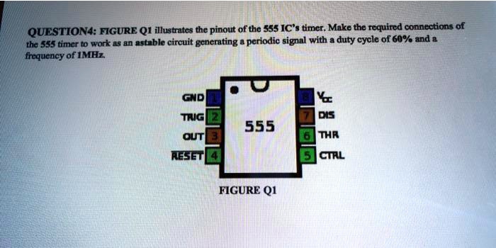 QUESTION4: FIGURE Q1 illustrates the pinout of the 555 IC's timer. Make ...