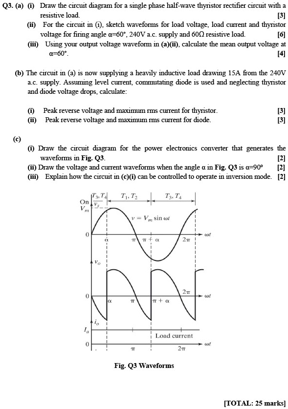 SOLVED: Texts: Q3.a i) Draw the circuit diagram for a single-phase half-wave thyristor rectifier ...
