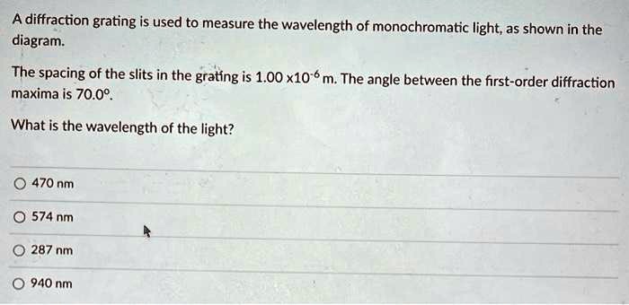 adiffraction grating is used to measure the wavelength of monochromatic ... adiffraction grating is used to measure the wavelength of monochromatic ...