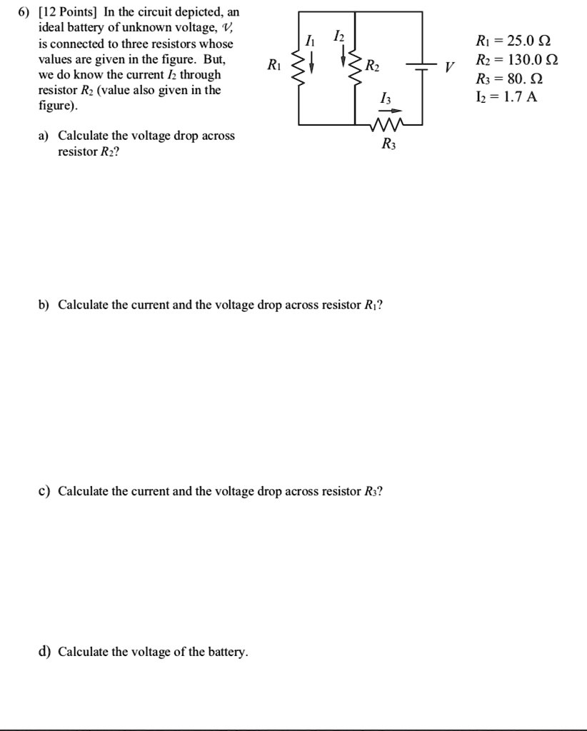 SOLVED: In the circuit depicted, an ideal battery of unknown voltage is connected to three ...